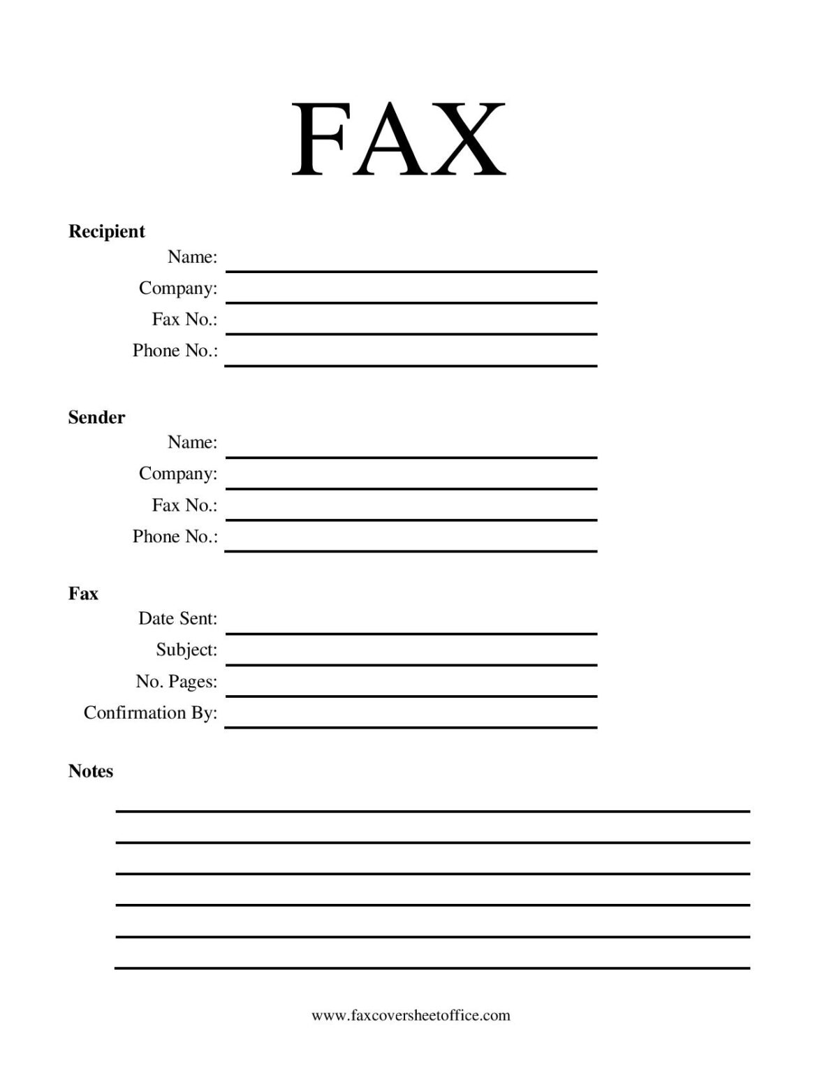 Generic Fax Cover Sheet PDF Printable