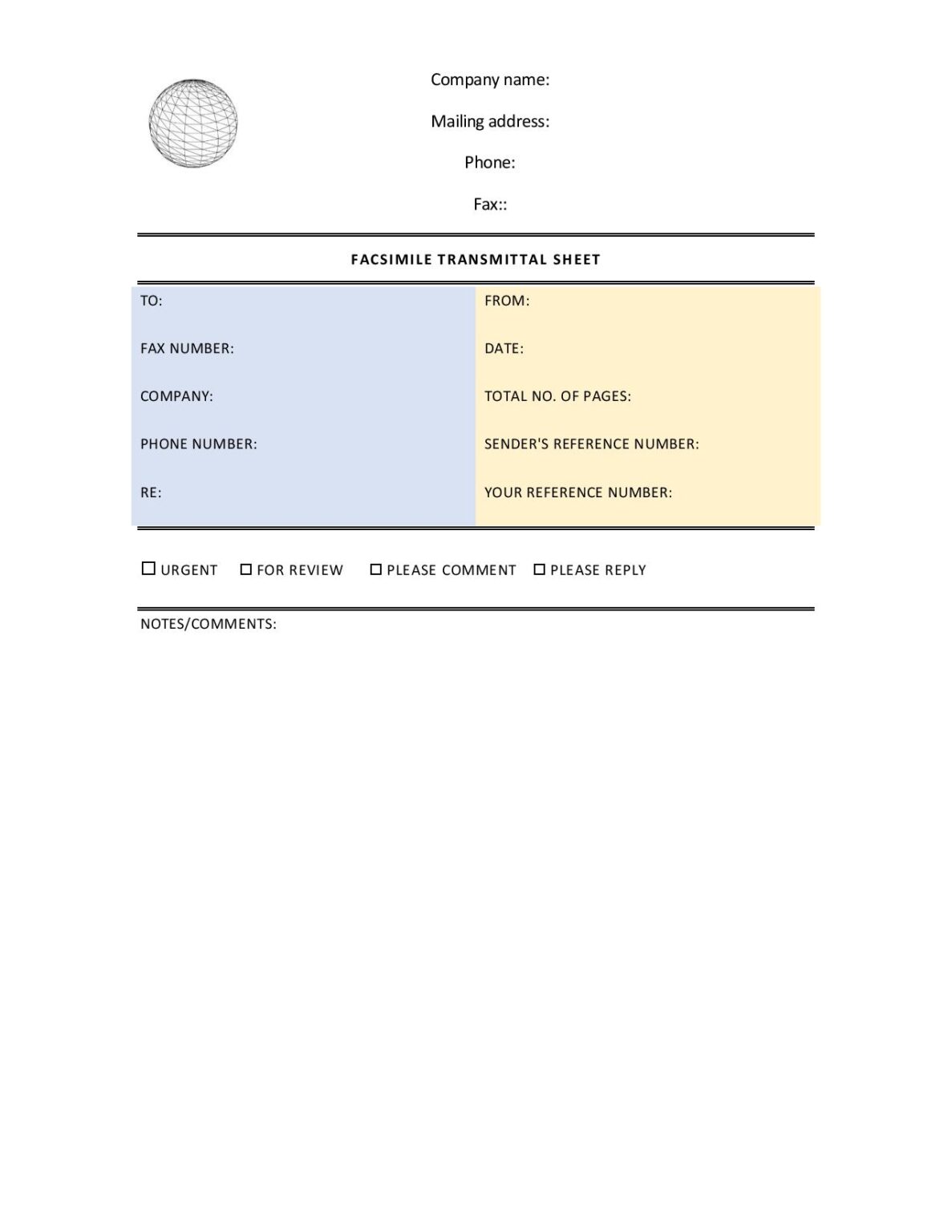 Professional Fax Cover Sheet Printable PDF Template