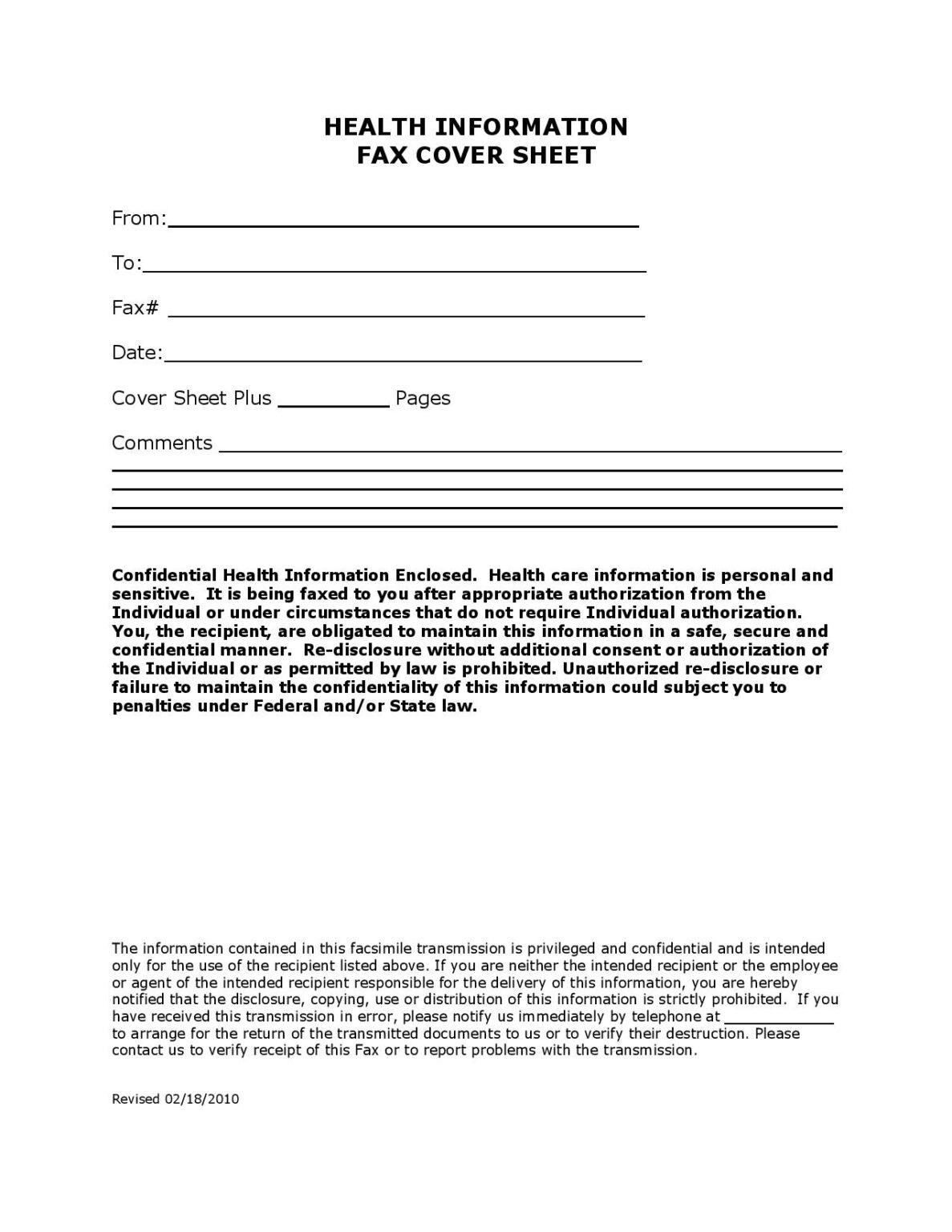 Fax Cover Sheet with Disclaimer/ Confidential Statement